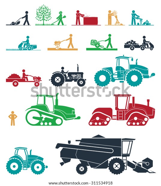 Set Different Types Agricultural Vehicles Gardening Stock Vector ...