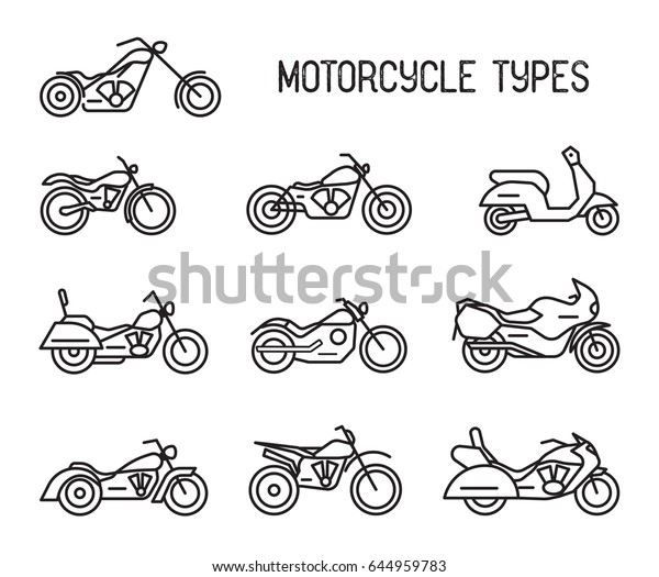 Set Different Types Mototechnics Motorcycles Mopeds 库存矢量图（免版税）644959783 ...