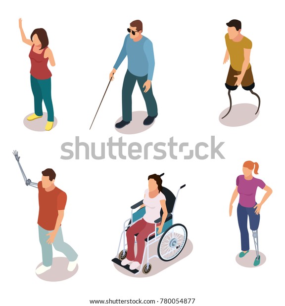 Set Disabled People Cartoon Isometric Style Stock Vector (Royalty Free ...