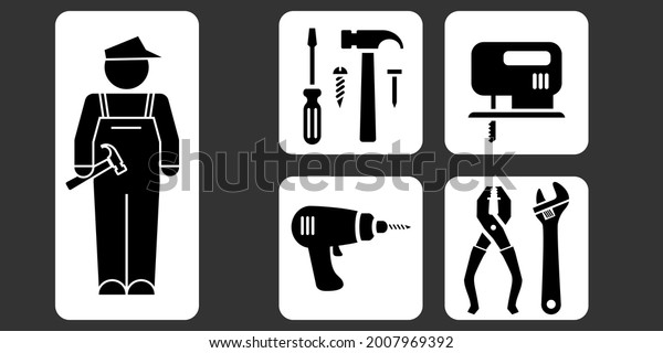 Set Diy Pictograms Silhouette Worker Various Stock Vector (Royalty Free ...