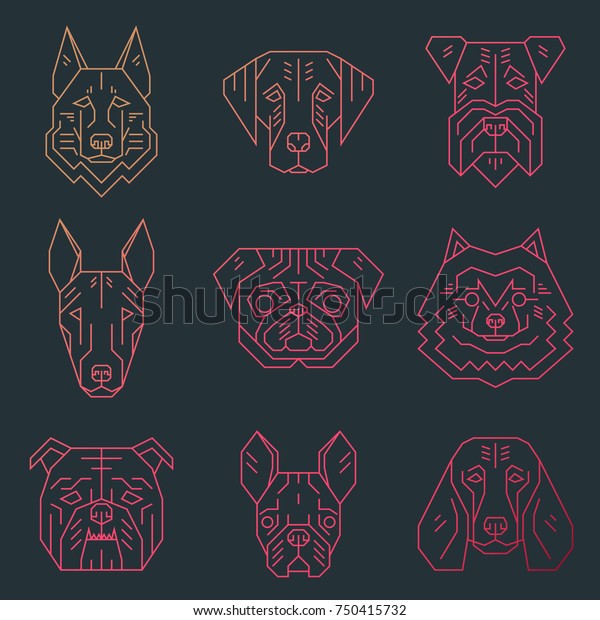 Set Dogs Heads Made Simple Geometric Stock Vector (Royalty Free ...