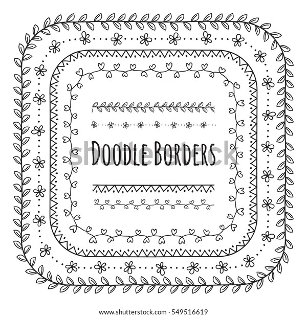 Set Doodle Borders Decorative Seamless Pattern Stock Vector (Royalty ...
