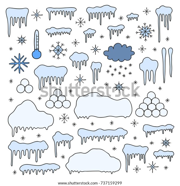 Set Doodle Colored Snow Caps Icicles Stock Vector (Royalty Free) 737159299