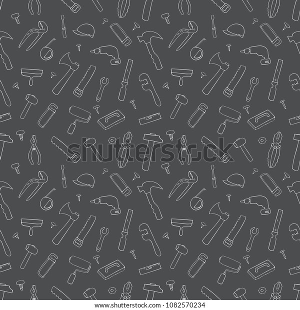 Set Doodle Construction Tools Seamless Pattern Stock Vector (Royalty ...