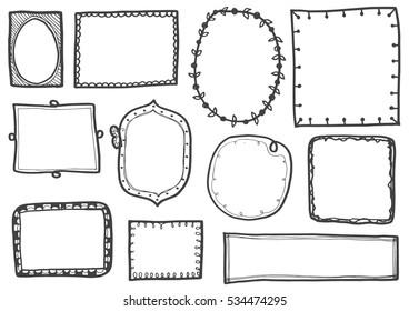 Vektor Stok Set Doodle Lines Hand Drawn Frames (Tanpa Royalti ...