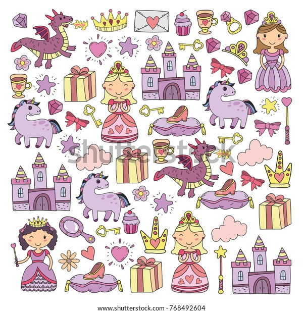 Set Doodle Princess Fantasy Icon Design Stock Vector (Royalty Free ...