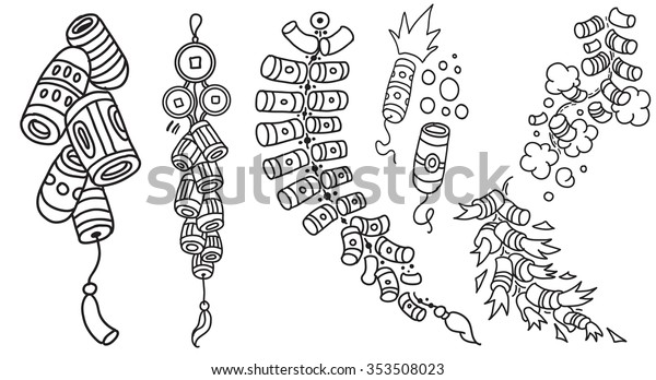Set Doodle Stylized Firecrackers Black Outline Stock Vector (Royalty ...
