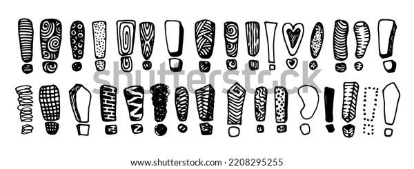 Set Drawings Exclamation Marks Handdrawn Collection Stock Vector ...