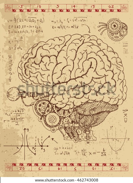 Set Drawings Mechanical Human Brain Eye Stock Vector (Royalty Free ...