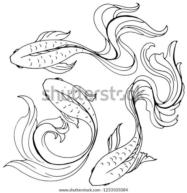 Vetor stock de Set Drawings Pencil Stylized Fish (livre de direitos ...