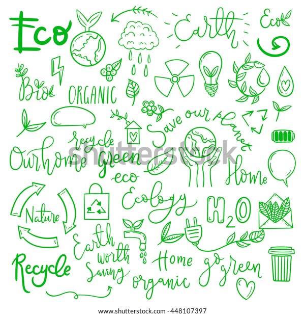 Set Drawn By Hand Ecology Simple Stock Vector (Royalty Free) 448107397 ...
