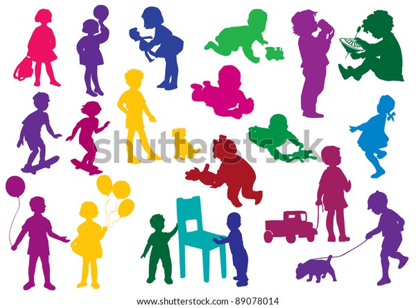 Set Drawn Colored Silhouettes Children Kids Stock Vector (Royalty Free ...