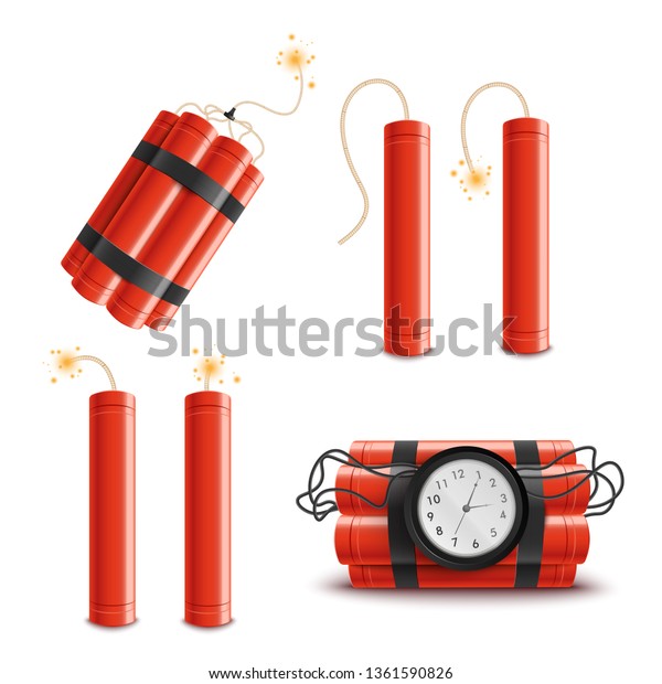 Set Dynamite Sticks Isolated On White Stock Vector (Royalty Free ...