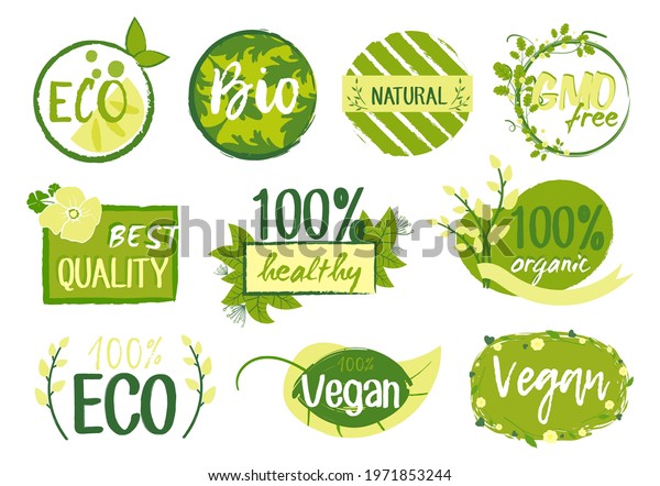Set Eco Bio Stickers Vector Illustration Stock Vector (Royalty Free ...