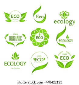 Set Eco Labels Leaves On White Stock Vector (Royalty Free) 448422121 ...