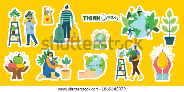 Set Eco Save Environment Stickers Pictures Stock Vector (Royalty Free ...