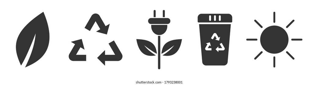 Set Eco Simple Icons Black Stock Vector (Royalty Free) 1793238001 ...