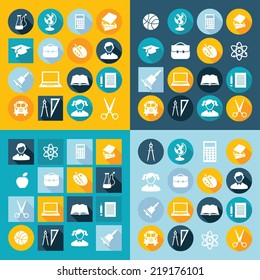 Set Education Icons Flat Style Long Stock Vector (Royalty Free ...
