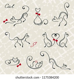 Set Eight Contour Cats Different Poses Stock Vector (Royalty Free ...