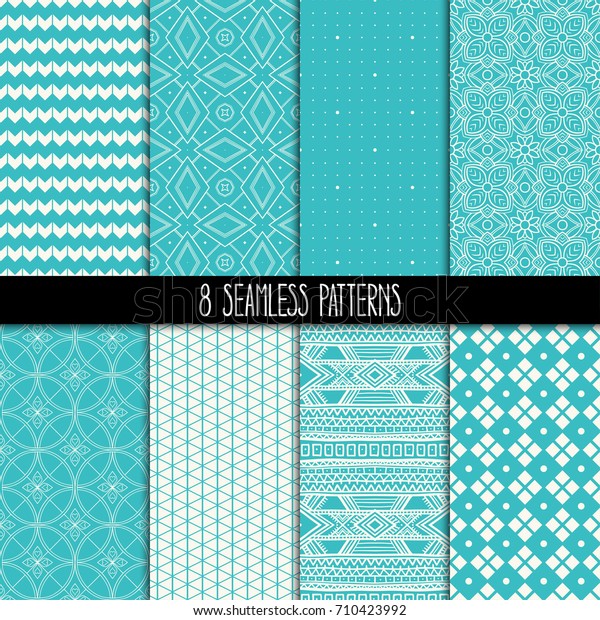 Set Eight Different Ornamental Turquoise Patterns Stock Vector (Royalty ...