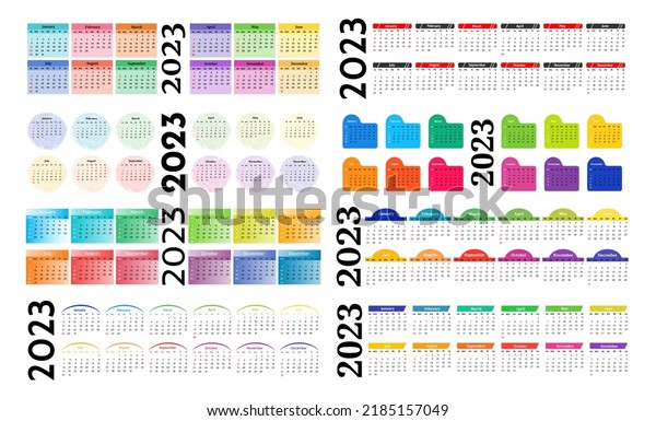 Set Eight Horizontal Calendars 2023 Isolated Stock Vector (Royalty Free ...