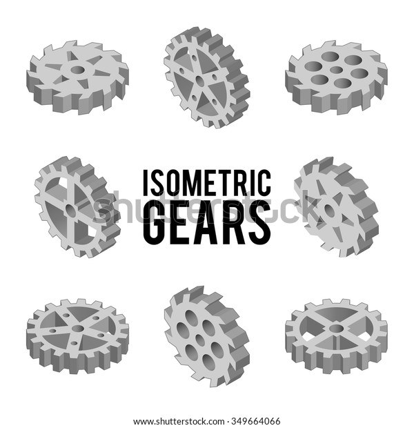 Set Eight Isometric Gears Isolated On Stock Vector (Royalty Free ...