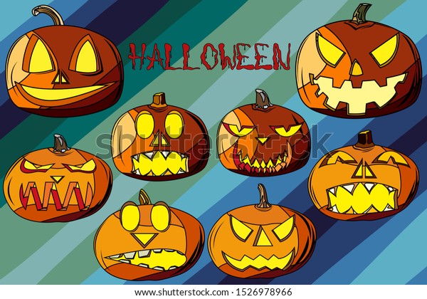Set Eight Pumpkins Halloween Wallpaper On Stock Vector (Royalty Free ...