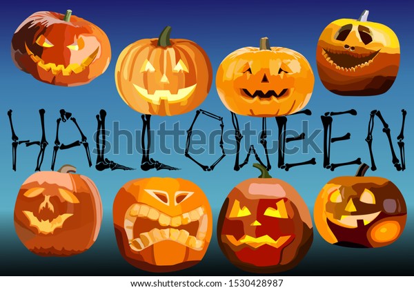 Set Eight Pumpkins Halloween Wallpaper On Stock Vector (Royalty Free ...