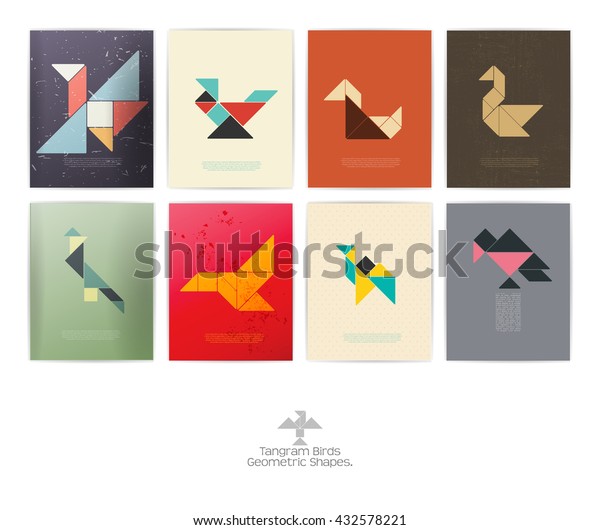 Set of eight tangram birds. geometric shapes, Vector illustration