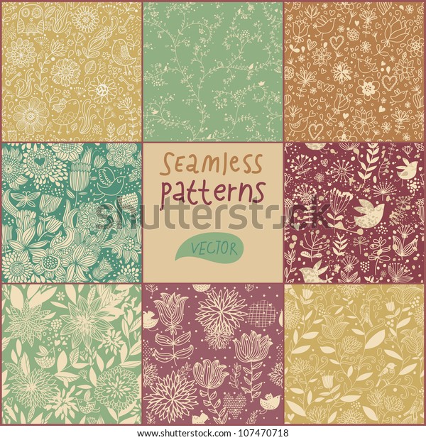 Set of eight vintage floral patterns (seamlessly tiling).Seamless ...