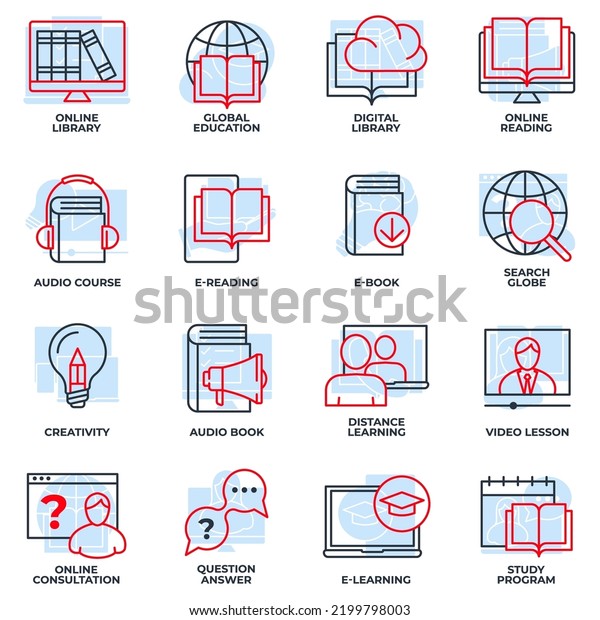 Set Elearning Online Education Icon Logo Stock Vector (Royalty Free ...