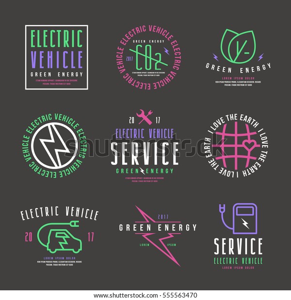 Set Electric Car Labels Color Print Stock Vector (Royalty Free ...