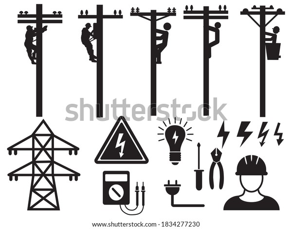 Set Electric Workers Collection Silhouettes Electrical Stock Vector ...