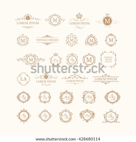 Set Elegant Floral Monograms Borders Stock Vector (Royalty Free ...
