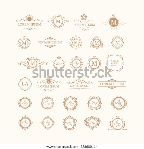 Set Elegant Floral Monograms Borders Stock Vector (Royalty Free ...