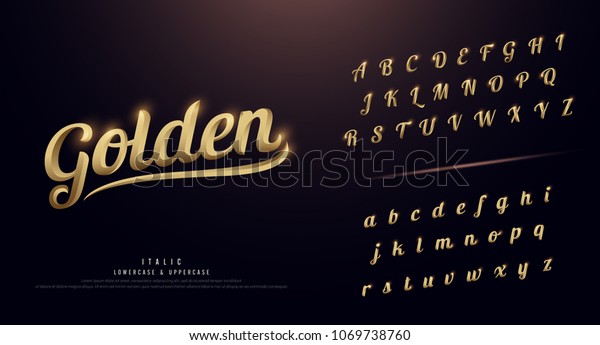 Conjunto de fuentes elegantes cromadas de color oro metálico. Conjunto ...