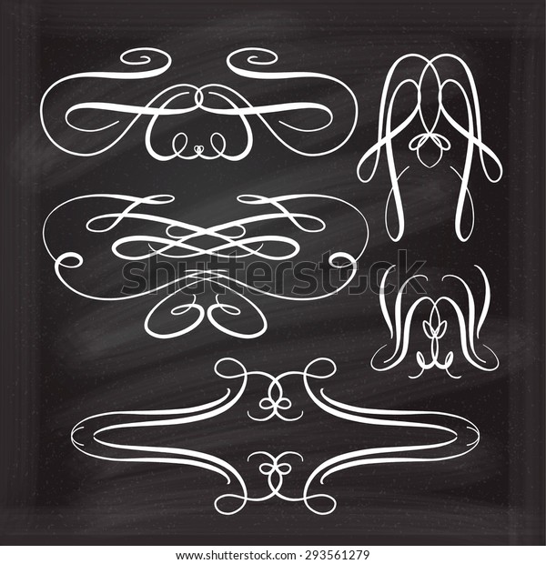 Set of elegant white flourishes for your design on the chalkboard ...