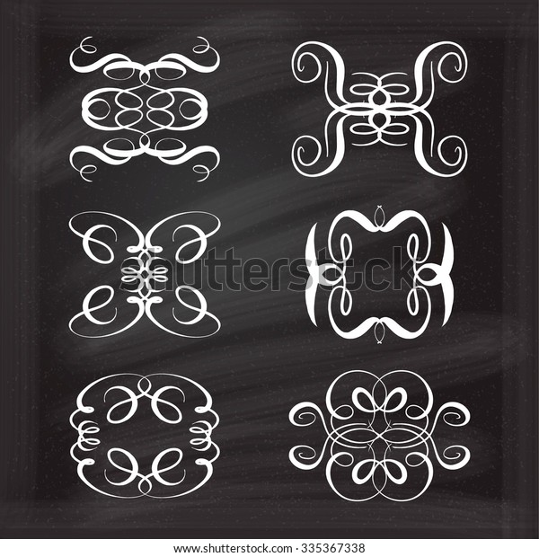 Set of elegant white flourishes for your design on the chalkboard ...