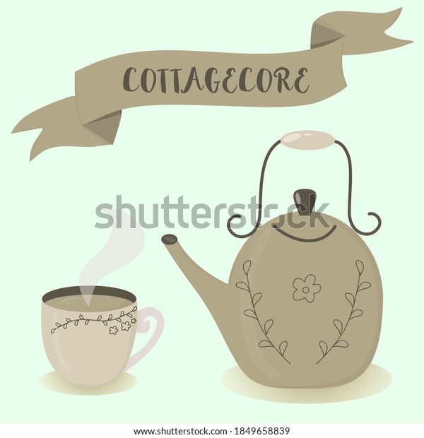 Set Elements Cottagecore Aesthetic Ribbon Banner Stock Vector (Royalty ...