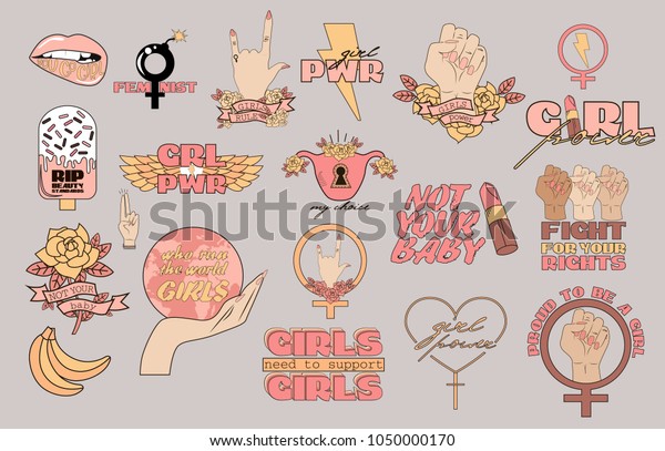 Conjunto de elementos Girl Power y: vector de stock (libre de regalías ...