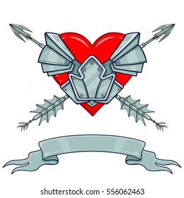 Set Elements Heart Armor Metal Arrows Stock Vector (Royalty Free ...