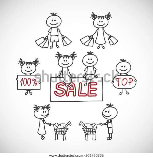 Set Elements Infographics Sale Cartoon Doodle Stock Vector (Royalty ...