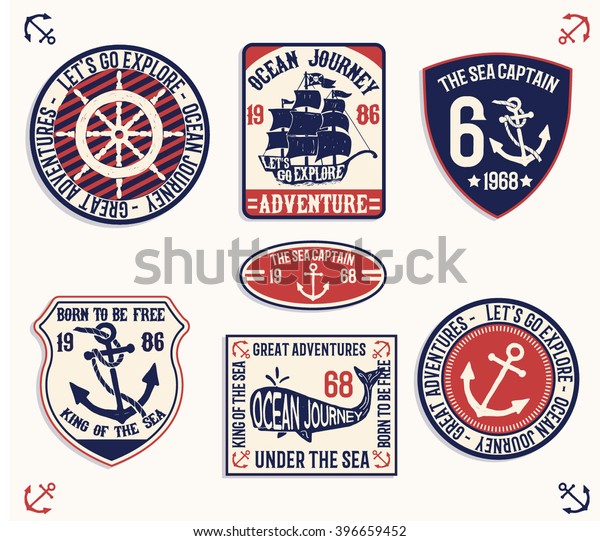 Set Emblem Labels Marine Typography Tshirt Stock Vector (Royalty Free ...