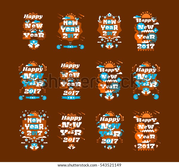 Set Emblems On Theme Happy New Stock Vector (Royalty Free) 543521149 ...