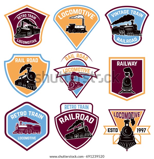 Set Emblems Vintage Train Retro Rail Stock Vector (Royalty Free ...