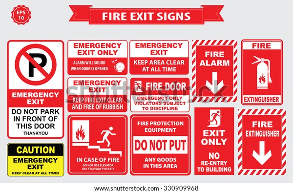 Set Emergency Exit Sign Fire Exit Stock Vector (Royalty Free) 330909968