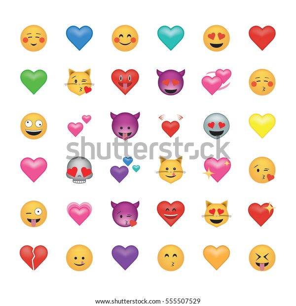 Stock vektor „Sada emotikonu se srdcem izolovaným na“ (bez autorských ...