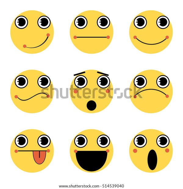 Set Emoticons Emoji Yellow Circle Smiley Stock Vector (Royalty Free ...