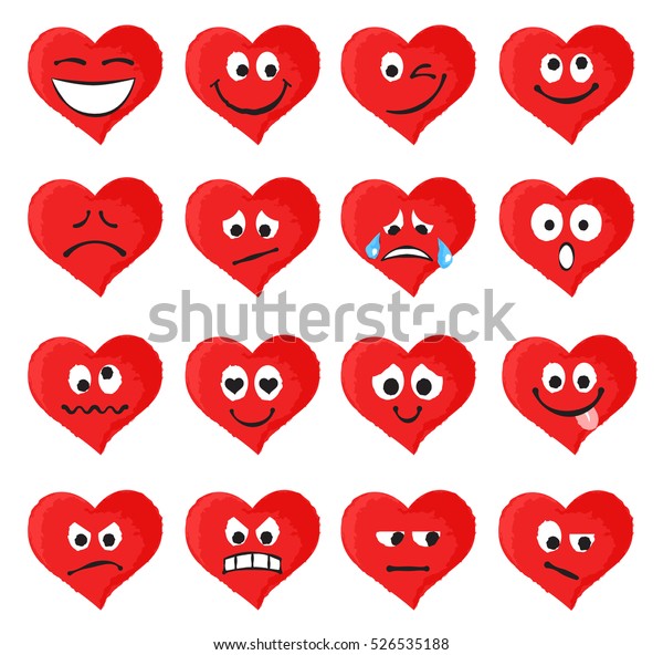 Set Emoticons Emojis Red Heart Form Stock Vector (Royalty Free ...