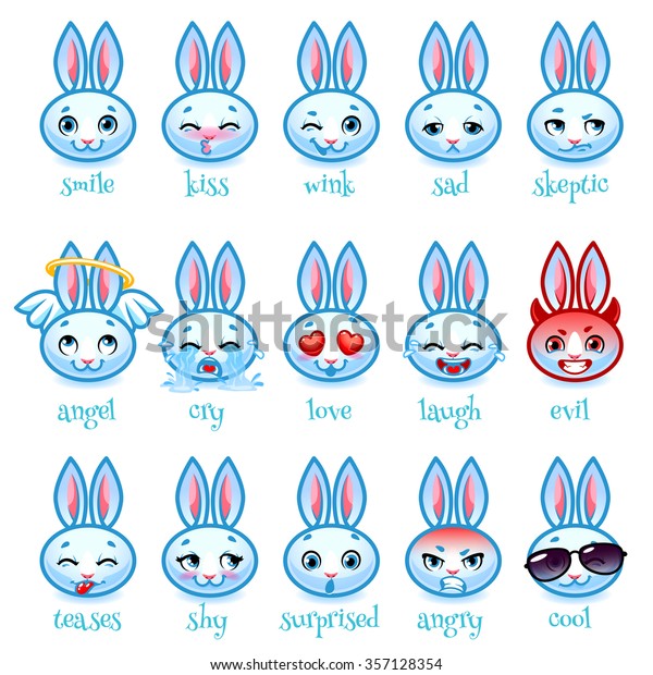 Set Emoticons Funny Rabbit Smile Kiss: vetor stock (livre de direitos ...